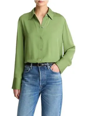 Vince Stretch-silk Button-front Blouse - Green