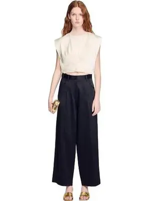 Sandro Satin-effect Wide-leg Trousers - Black