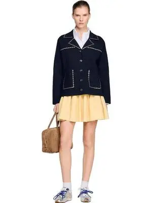 Sandro Studded Blazer Collar Cardigan - Blue / Navy