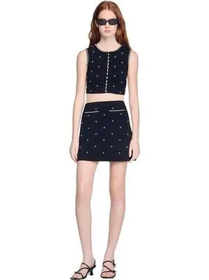 Sandro Rhinestone-embroidered Knit Mini Skirt - Black