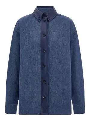 FERRAGAMO Shirt With Leather Trim - Denim