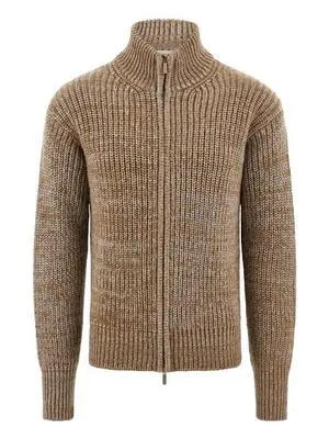 FERRAGAMO High Neck Virgin Wool Cardigan - Natural