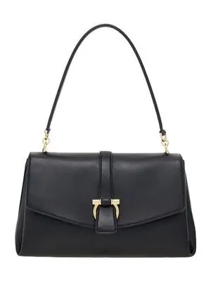 FERRAGAMO Front Flap Shoulder Bag - Black