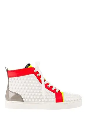 CHRISTIAN LOUBOUTIN Louis Flat Calf Spikes Studded High-top Sneakers - White