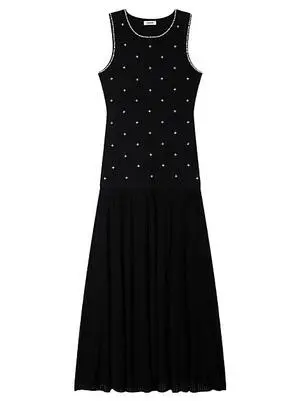 Sandro Rhinestone-embellished Knitted Maxi Dress - Black