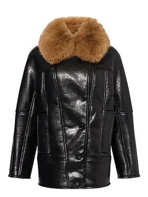 STAND STUDIO Kiti Faux-leather Coat With Faux-fur Collar - Black