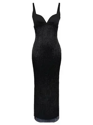 House Of Cb Ari Bead-embellished Satin Maxi Dress - Black