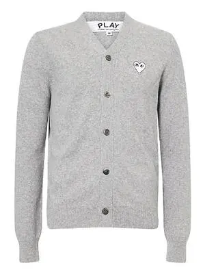 Play Comme Des Garcon Heart-embroidered Knitted Wool Cardigan - Light Grey