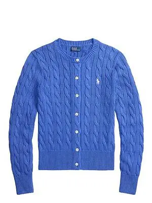 Polo Ralph Lauren Cable-knit Cotton Cardigan With Brand Embroidery - Indigo Sky