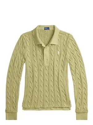Polo Ralph Lauren Brand-Embroidered Cable-Knit Cotton Jumper Light Olive