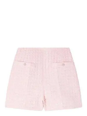 Sandro High-rise Sequin-embellished Tweed Shorts - Pink