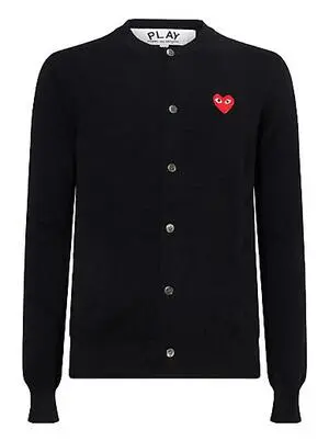Play Comme Des Garcon Heart-embroidered Knitted Wool Cardigan - Black