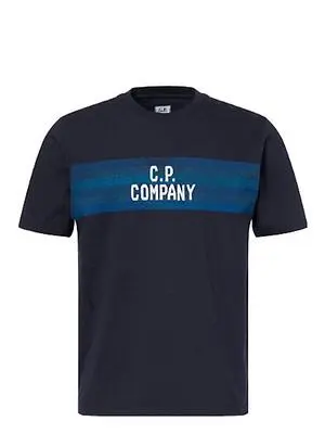 C.P. COMPANY Centre Stripes Logo-print Cotton T-shirt - Total Eclipse