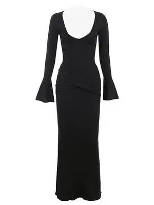 House Of Cb Flute-sleeve Knit Maxi Dress - Black