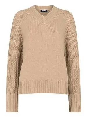Whistles V-neck Knitted Wool Jumper - Tan
