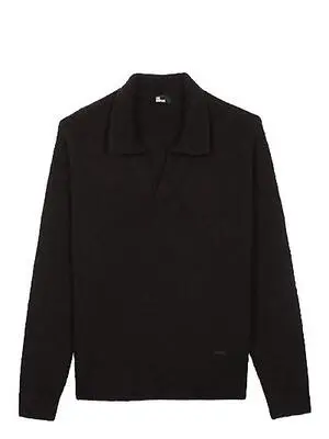 The Kooples Long-sleeve Open-collar Wool Jumper - Black