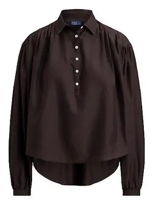 Polo Ralph Lauren Batwing-sleeved Cotton And Silk Blouse - Squire Brown