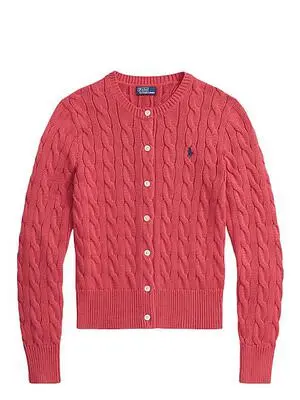 Polo Ralph Lauren Logo-Embroidered Cable-Knit Cotton Cardigan Nantucket Red