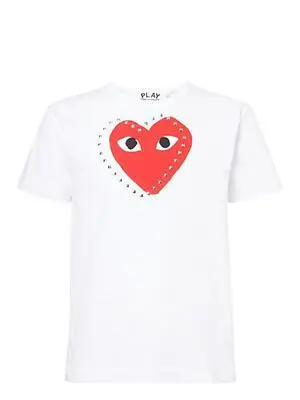Play Comme Des Garcon Rhinestone Heart-embroidered Cotton T-shirt - White