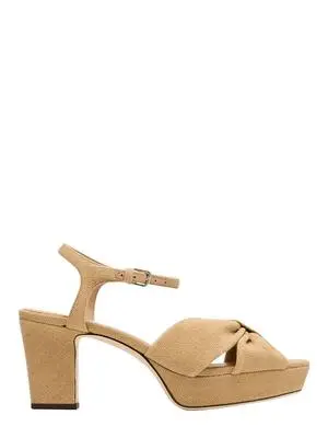 JIMMY CHOO 80mm Heloise Linen Platform Sandals Camel