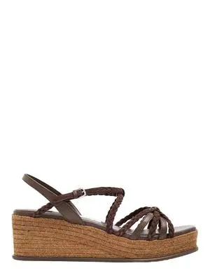 JIMMY CHOO 60mm Nyra Leather Espadrille Wedge Sandals - Chocolate