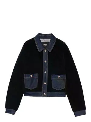 Maje Denim-trimmed Shearling Jacket - Blue