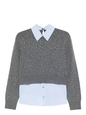 Maje Crystal-embellished Layered Sweater - Grey