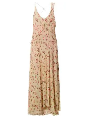 MARANT ETOILE Luxie Floral-pattern Midi Dress Neutrals