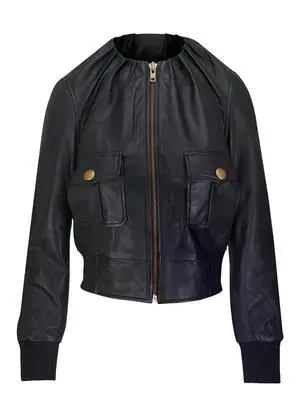 R13 Pocket Zip Leather Jacket - Black