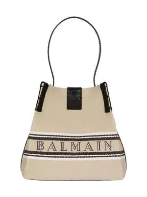 Balmain Canvas And Leather Bucket Bag - Beige