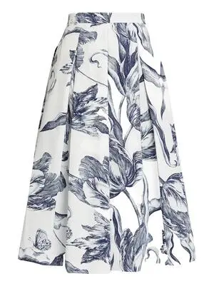 ERDEM Floral Print Pleated Midi Skirt