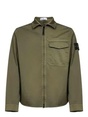 Stone Island Stretch Organic Cotton Satin Overshirt - Green