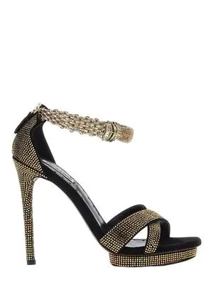 Roberto Cavalli Rhinestone-embellished Heeled Sandals - Gold