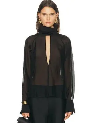 L'academie Aiden Top With Keyhole Detail And Flared Cuffs - Black