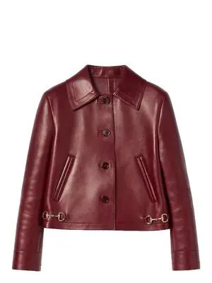 Gucci Leather Jacket With Horsebit Detail - Bordeaux