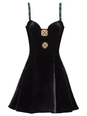 Balmain Velvet Embellished Mini Dress - Black