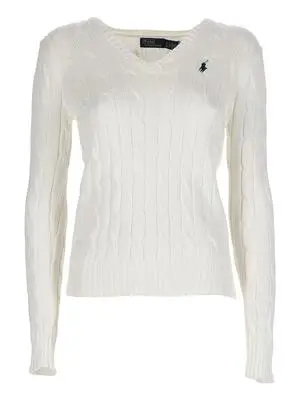 Polo Ralph Lauren Cable Knit Sweater With Logo - White