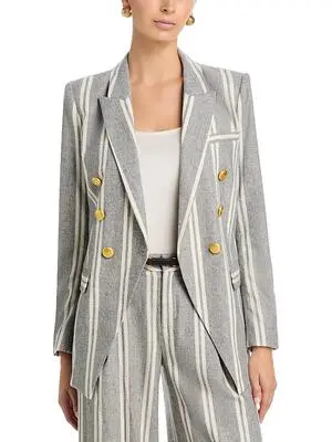 L'Agence Kendi Long Blazer - Grey/ivory Stripe