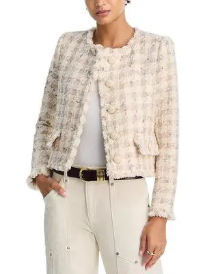 L'Agence Zell Plaid Collarless Jacket - Taupe Grey