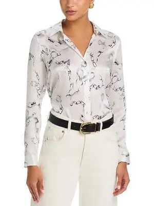 L'Agence Tyler Silk Printed Blouse - Ivory/grey Faded Chain