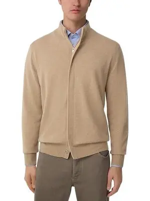 Boggi Milano Full-zip Cashmere Wool Sweater - Beige