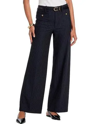 FRAME Slim Palazzo Pants - Navy Pinstripe