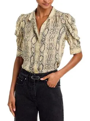 FRAME The Silk Snake Gillian Top - Camel Multi