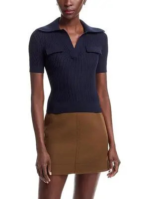 PATOU Embroidered Knit Polo Top - Deep Blue