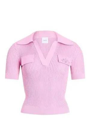 Patou Embroidered Knit Polo Top - Orchid Ice
