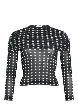 Patou Long Sleeve Polka Dot Top - Night Blue Polka Dots