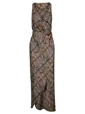 PETER COHEN V-neck Zebra Print Midi Dress - Brown