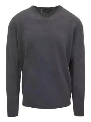 Kinross Cashmere V-neck Long Sleeve Sweater - Grey