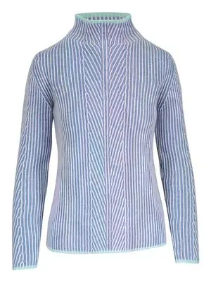 Kinross Cashmere Striped Mock-neck Sweater - Blue
