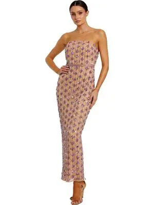 Mac Duggal Beaded Strapless Column Gown - Nude Lilac